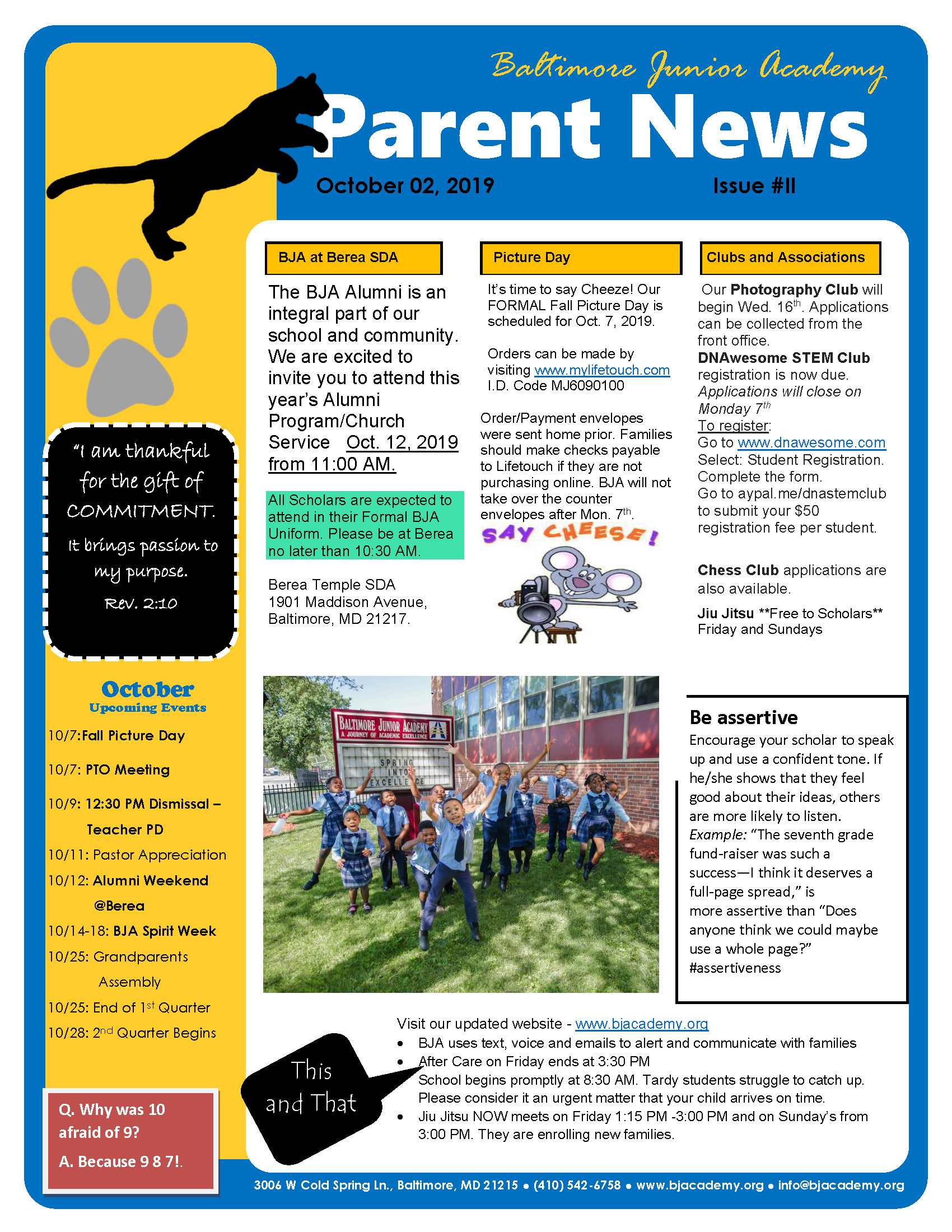 Baltimore Junior Academy | Parent News October 2, 2019