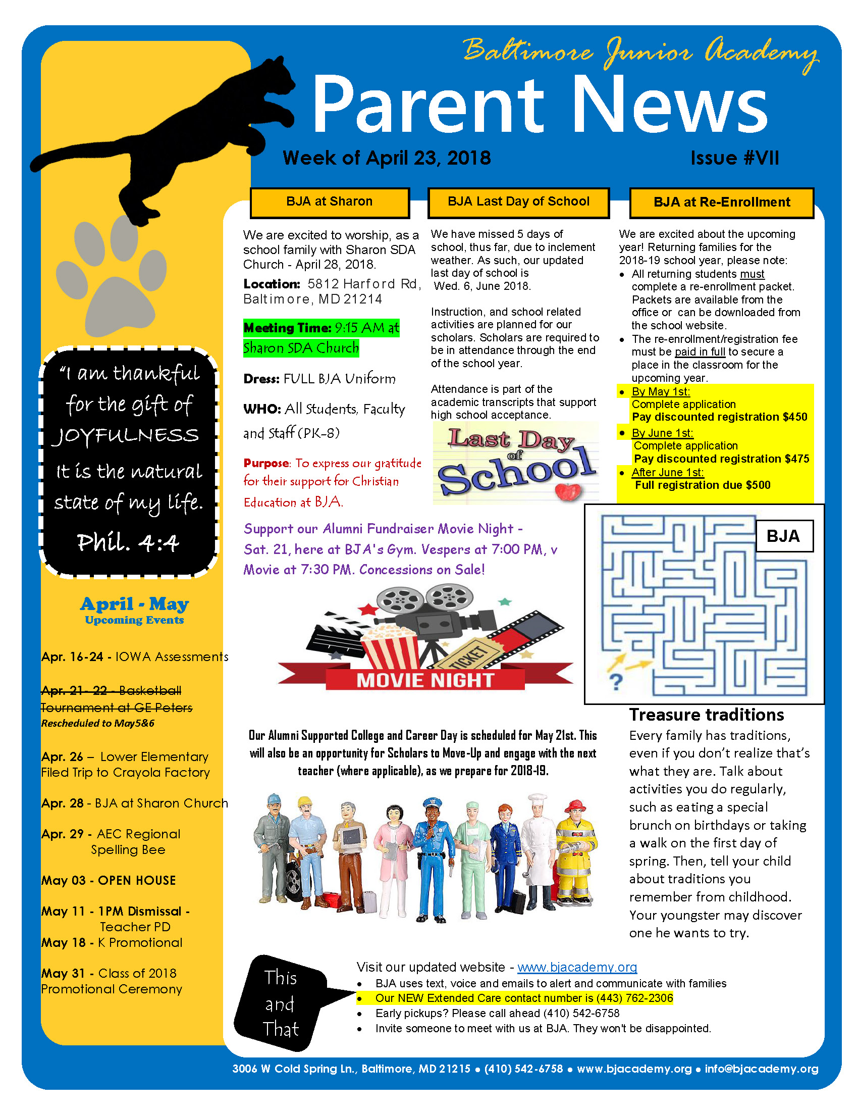 Baltimore Junior Academy | Parent News April 23, 2018